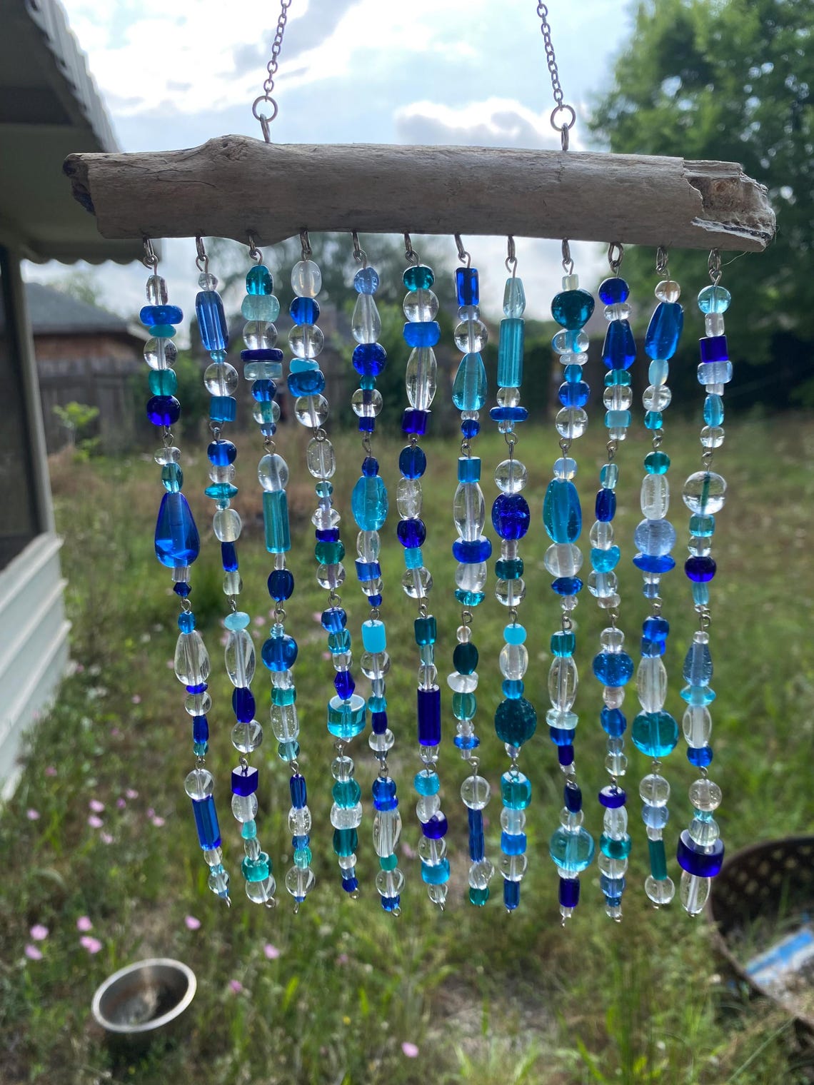 Handmade Driftwood & Glass Bead Suncatcher – Boho Window Decor ...