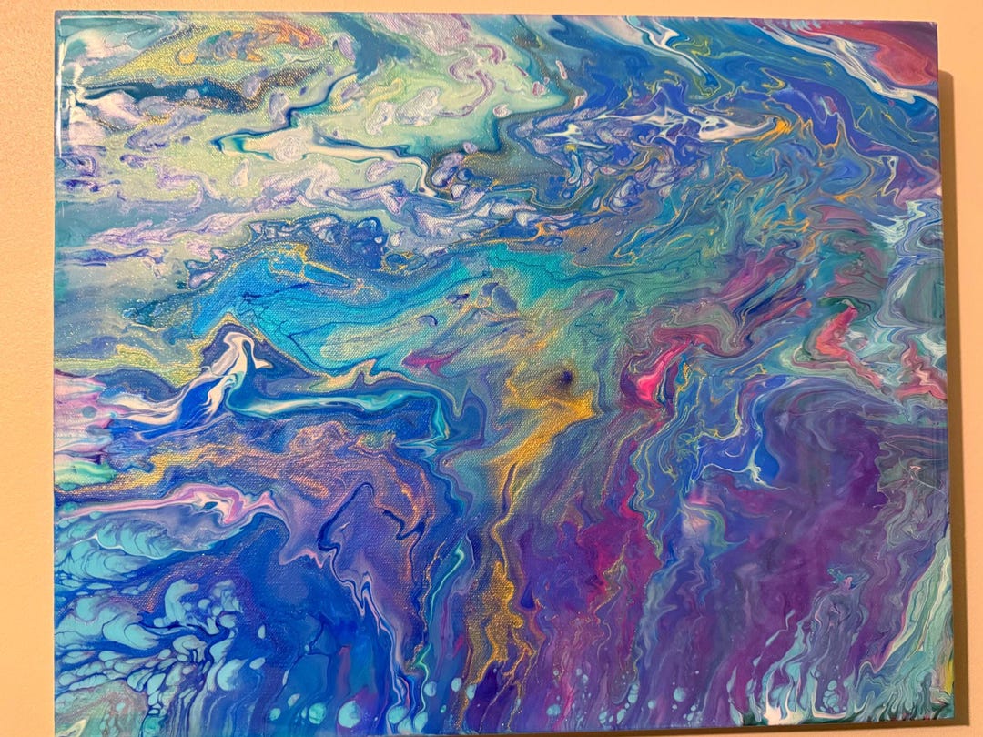 Fluid Art Painting: 16x20 Epoxy Resin Coated Canvas, Multicolored With ...