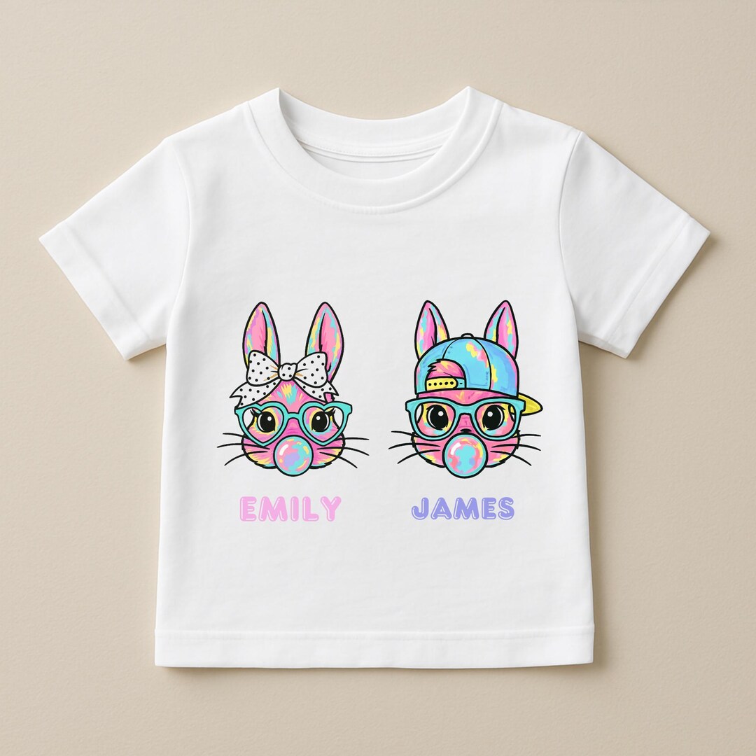 Personalized Kids Easter Bunny PNG – Boy & Girl Easter Design, Cute ...