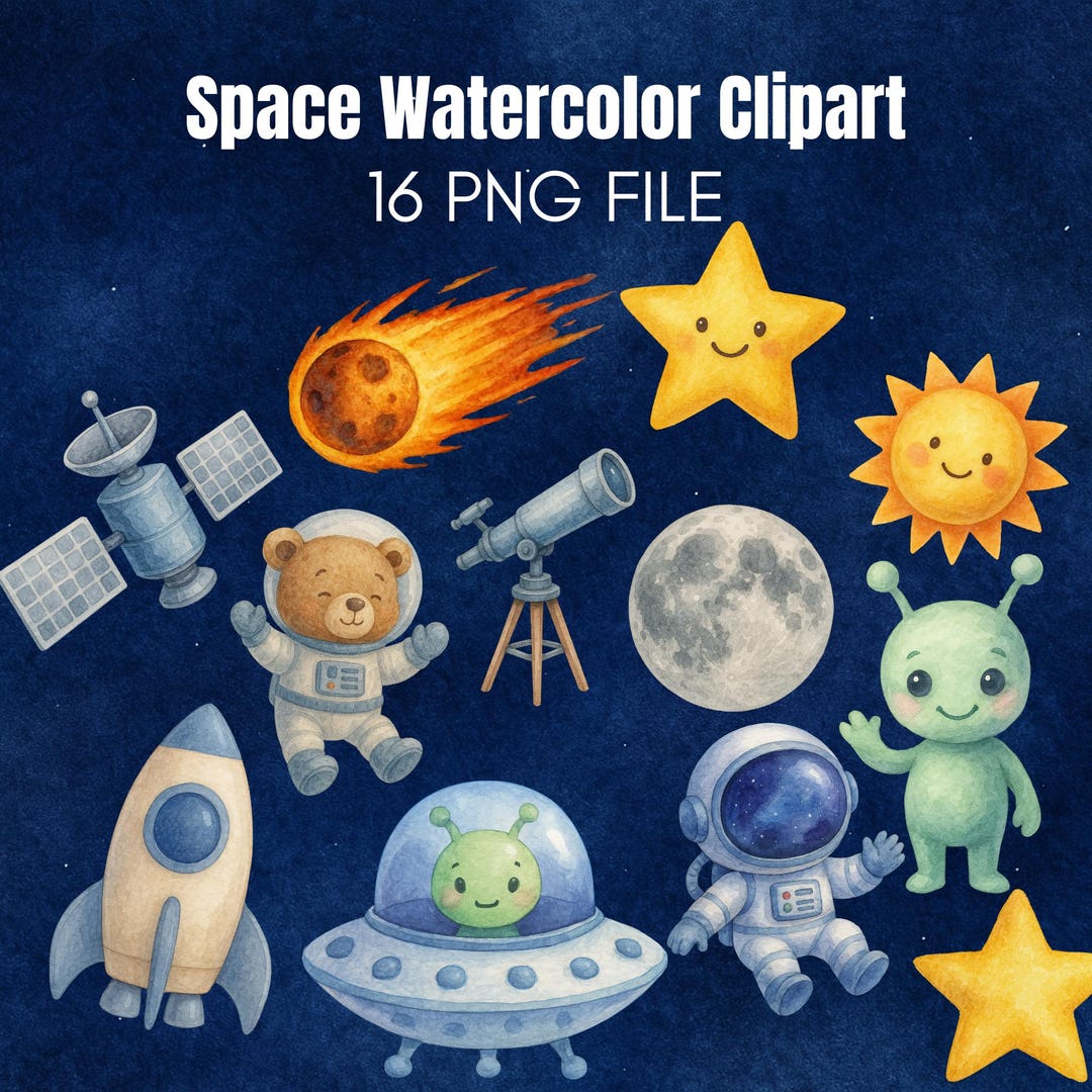 16 Space Watercolor Clipart, Astronaut, Planets Watercolor Clipart Set ...