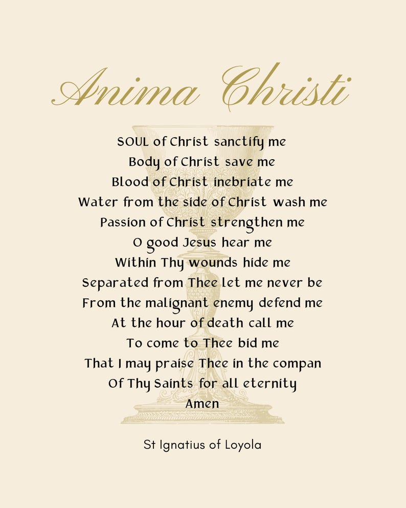 Anima Christi, Communion Prayer, Printed Prayer, Body of Christ, St ...