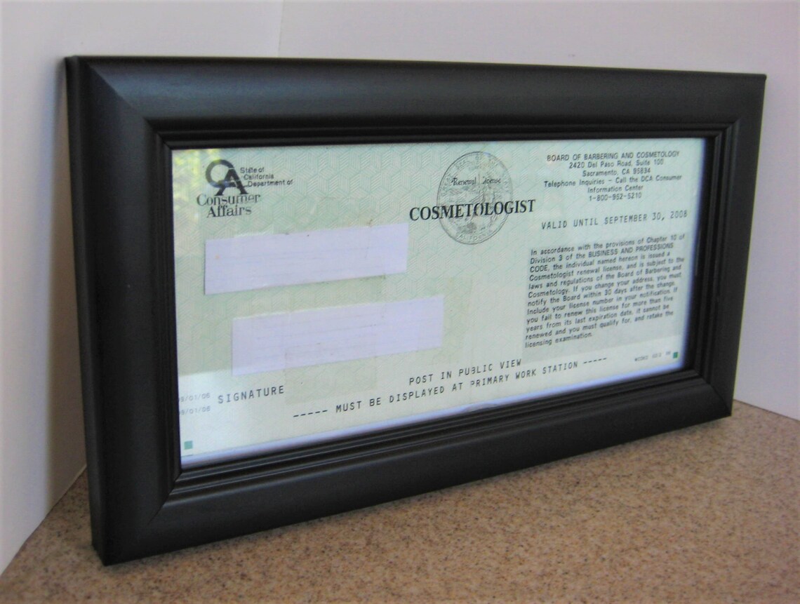 Black Satin Business / Cosmetology License Frame - Etsy