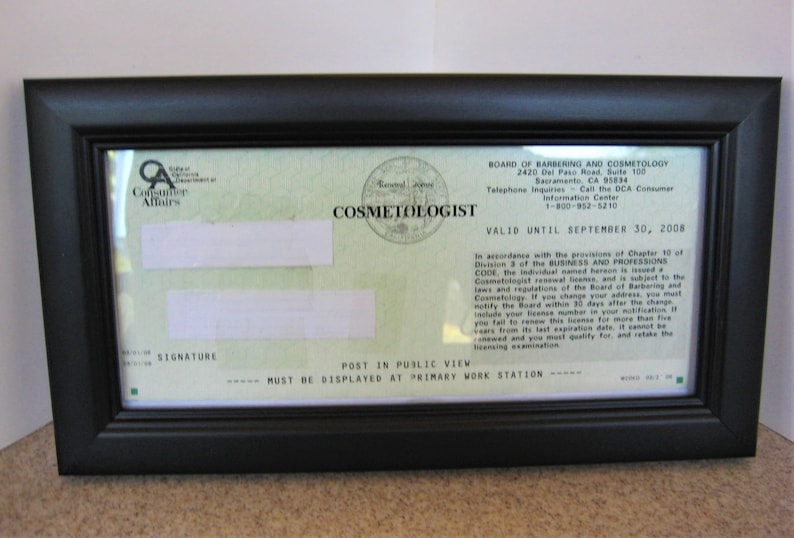 Black Satin Business / Cosmetology License Frame - Etsy