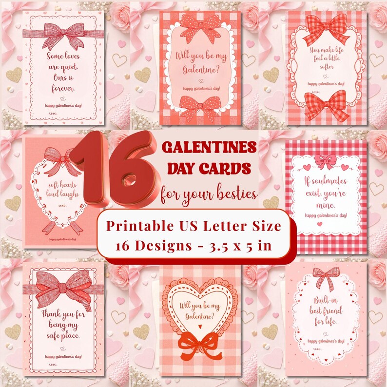 Printable Galentines Digital Cards Bundle Coquette Cute Girls Coworker ...