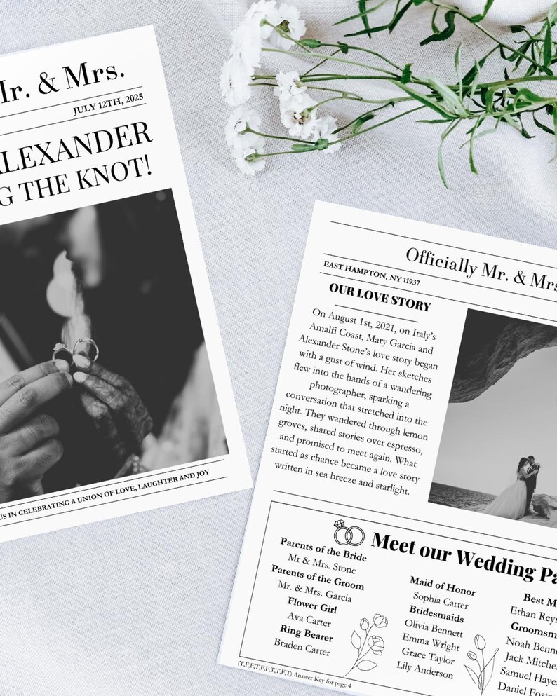 Folded Printable Editable Wedding Newspaper Template Canva With Photo ...