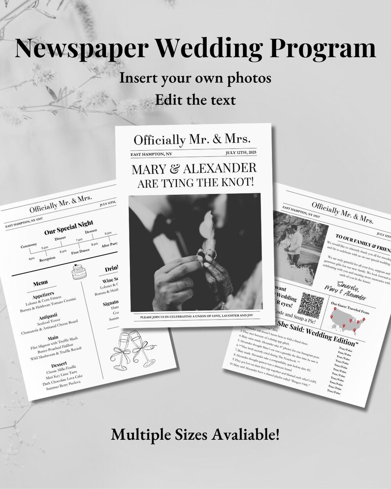 Folded Printable Editable Wedding Newspaper Template Canva With Photo ...