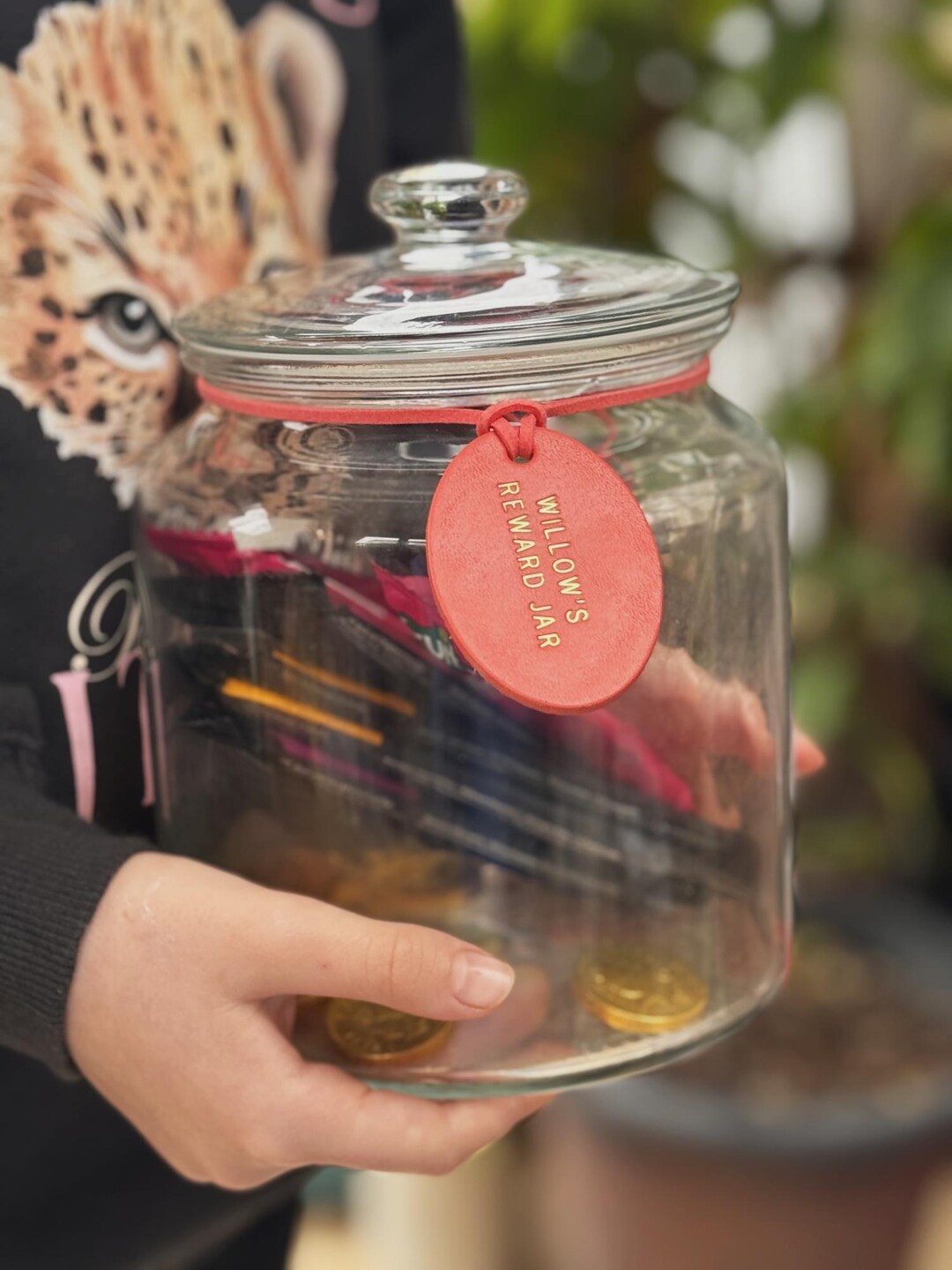 Personalised Oval Leather Reward Jar Label for Kids, Children Treat Tin ...