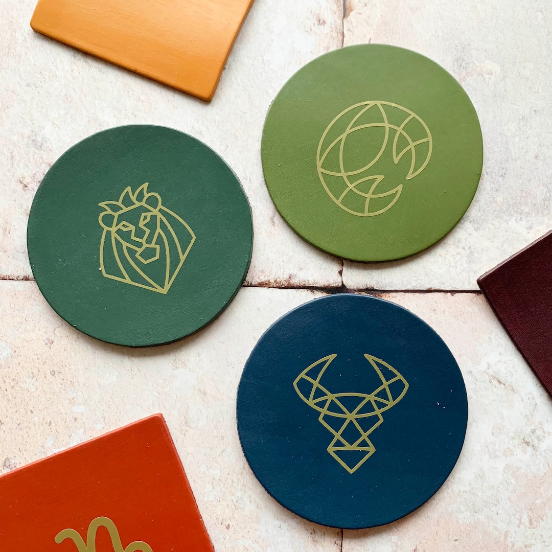 Zodiac Leather Picture Coasters, Great Dinner Party Gift. - Etsy
