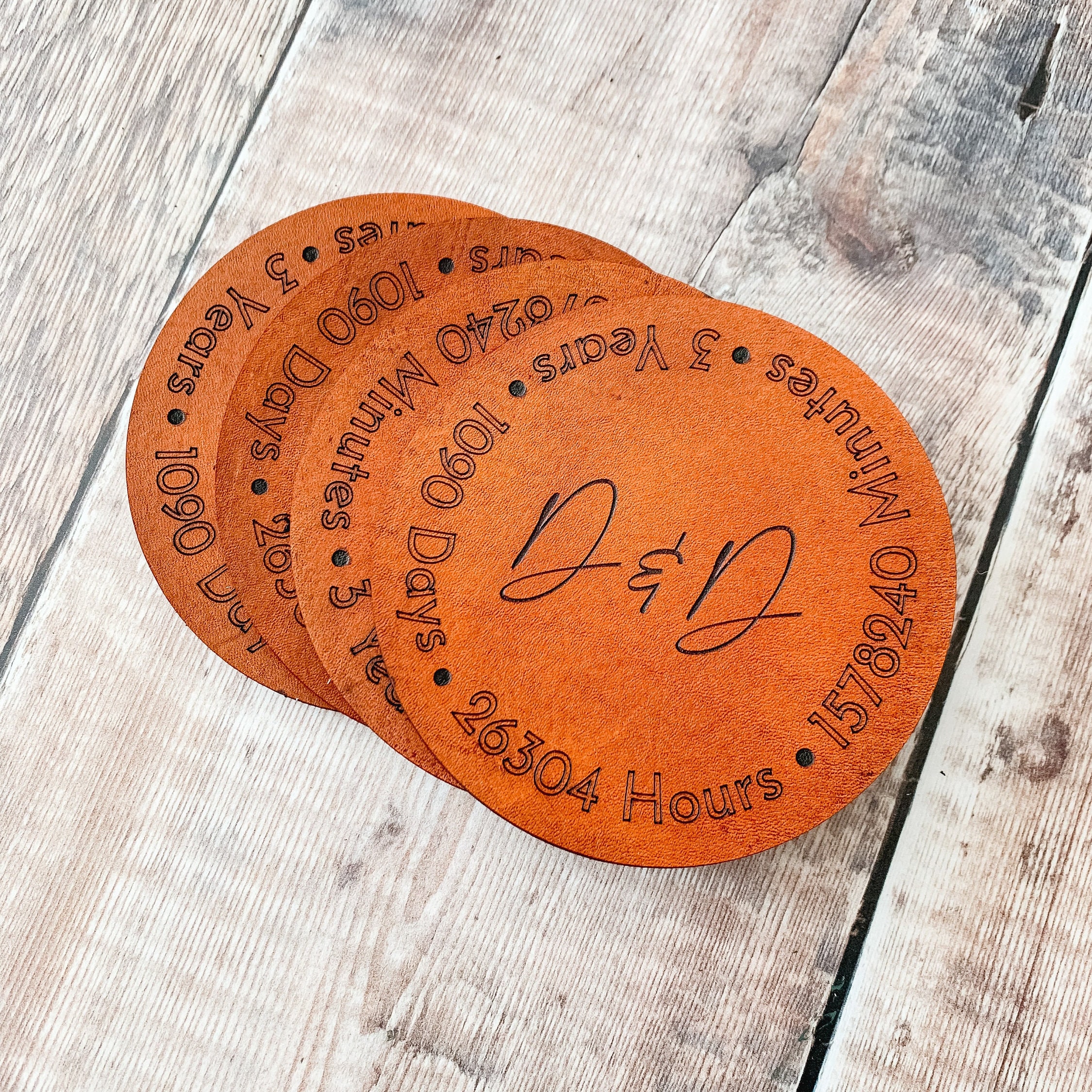 Block Font Third Anniversary Leather Coaster With Personalised Initials ...