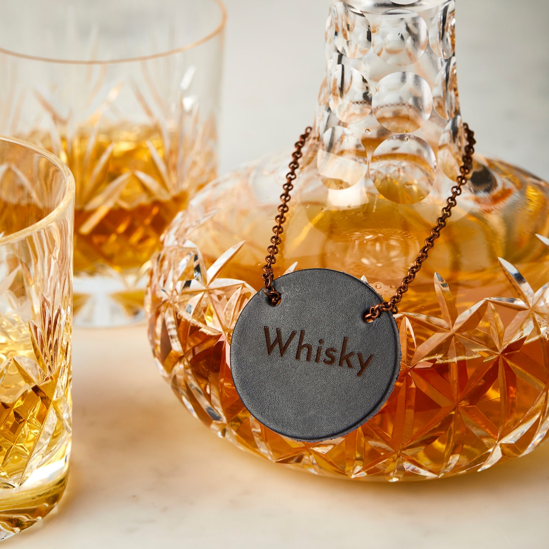 Engraved Leather Bottle Tag, Bottle Necklace for Whisky - Etsy