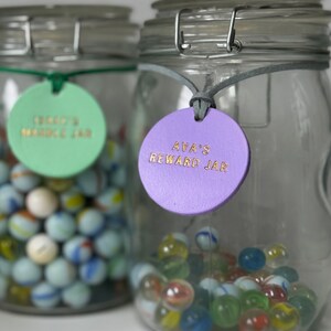 Personalised Leather Reward Jar Label for Kids, Children Treat Tin Tag ...