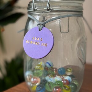 Personalised Leather Reward Jar Label for Kids, Children Treat Tin Tag ...