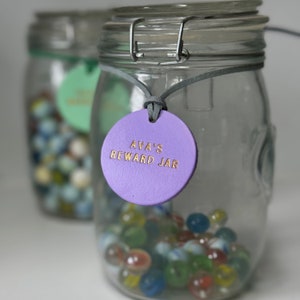 Personalised Leather Reward Jar Label for Kids, Children Treat Tin Tag ...