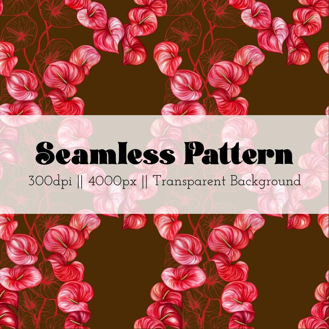 Red Anthurium Lei and Outline Seamless Pattern Transparent Background ...