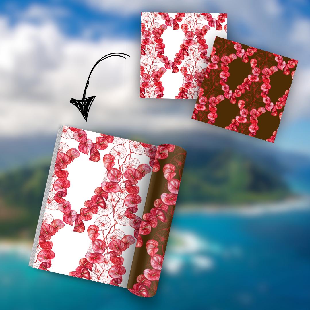 Red Anthurium Lei and Outline Seamless Pattern Transparent Background ...