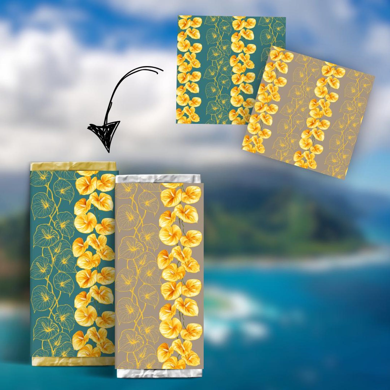 Yellow Anthurium Lei and Outline Seamless Pattern Transparent ...
