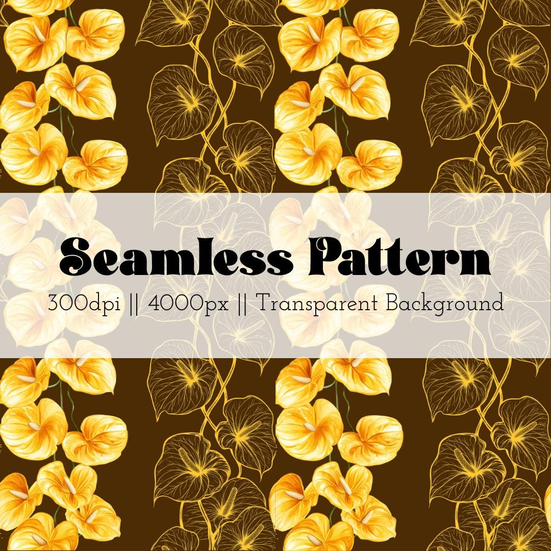 Yellow Anthurium Lei and Outline Seamless Pattern Transparent ...