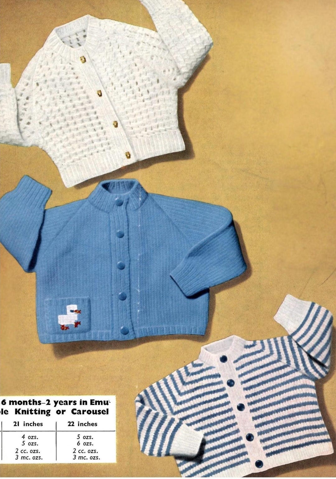 Emu 851 Baby Cardigan Knitting Pattern PDF – 3 Designs – Newborn to 6 ...