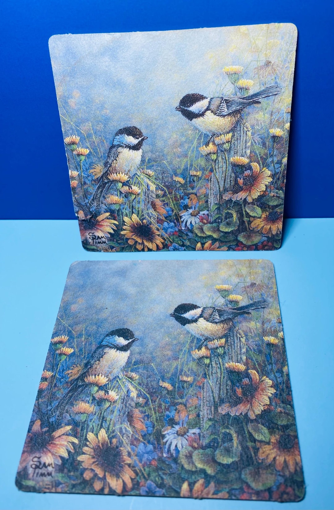 Vintage Boys Town Coasters Pair Sam Timm Square 2-sided Cardboard Birds ...
