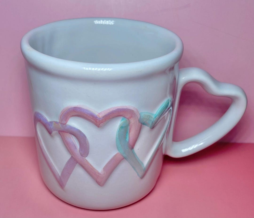 Vintage Mary Kay White Coffee Tea Mug With Hearts & Heart Shaped Handle ...