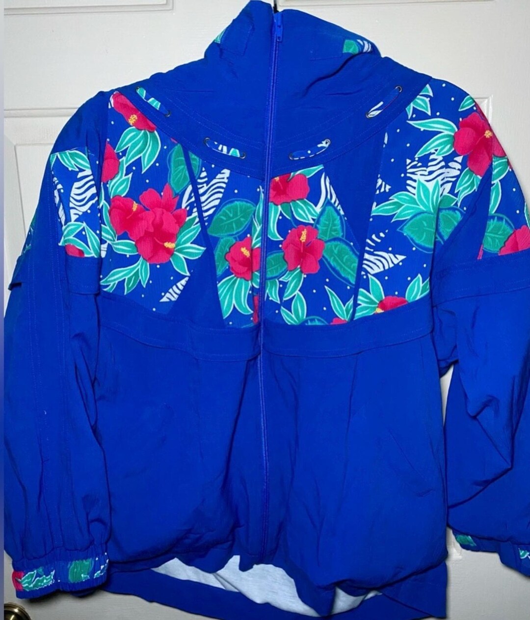 Vintage 1980s Tan Jay Royal Blue Retro Jacket Windbreaker Medium Petite ...