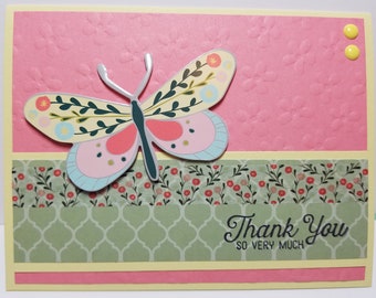 Thank You Flower and Butterfly Blank Letterpress Card - Etsy