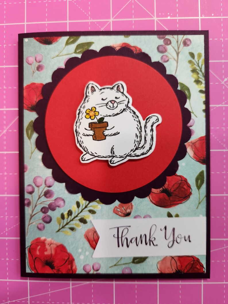 Handmade Thank You Fluffy Cat Card - Etsy