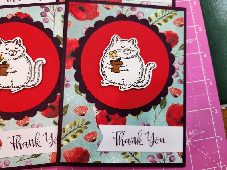 Handmade Thank You Fluffy Cat Card - Etsy