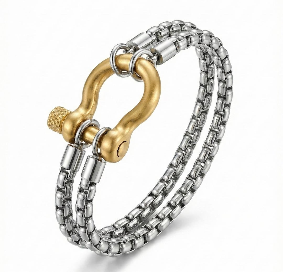 Gold and Silver Shackle Bracelet | Equestrian Double Chain Cuff ...