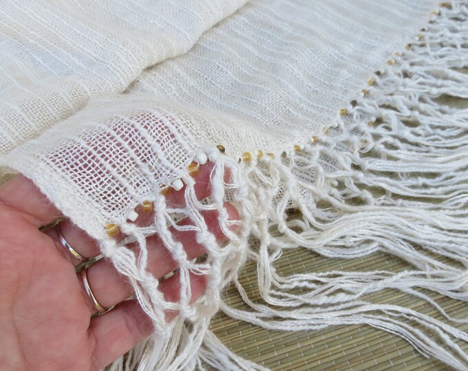 Silk and Angora Handwoven Shawl Scarf Beaded Edge Handwoven - Etsy