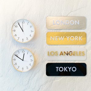 Custom City Name Clock Sign: Gold Mirror World Time Zone Plaque - Etsy