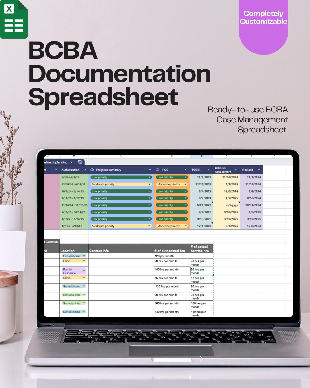 BCBA Case Management Spreadsheet Tracker - Editable Planner - Etsy