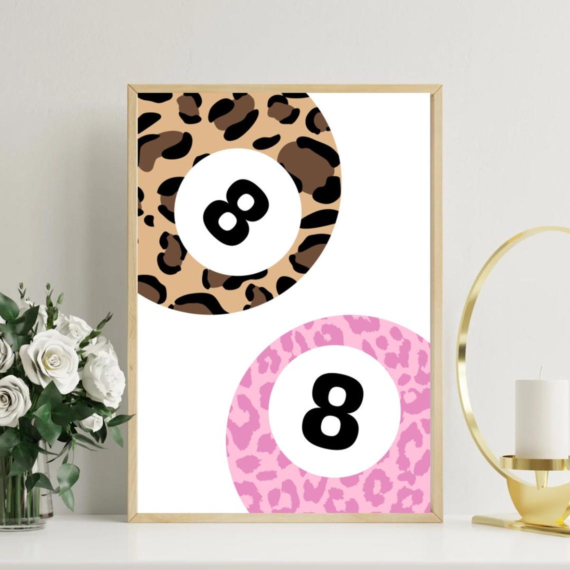 Leopard Print 8 Ball Digital Wall Art Design Trendy Minimalistic Pink ...