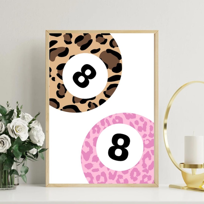 Leopard Print 8 Ball Digital Wall Art Design Trendy Minimalistic Pink ...