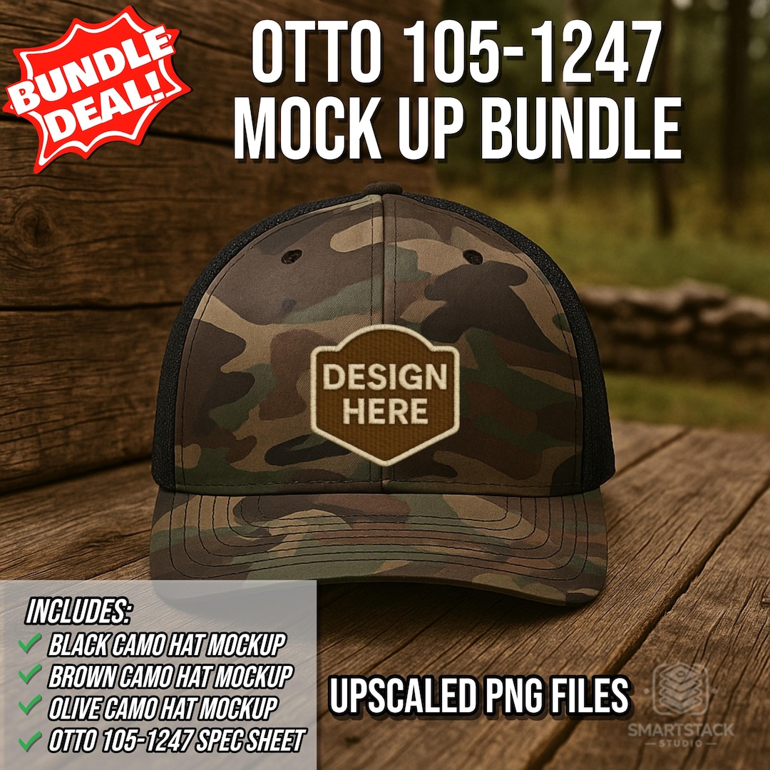 Otto 105-1247 Trucker Hat Mock up Bundle, Camo Mock up Cap, Cap Mockup ...