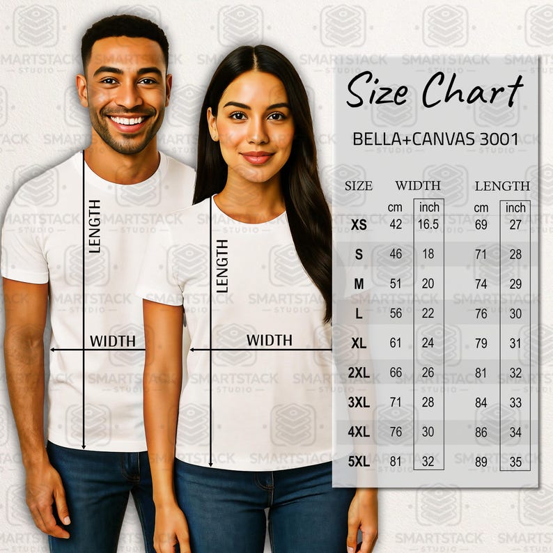 Bella Canvas 3001 Size Chart Bundle, Bella and Canvas 3001 Size Chart ...