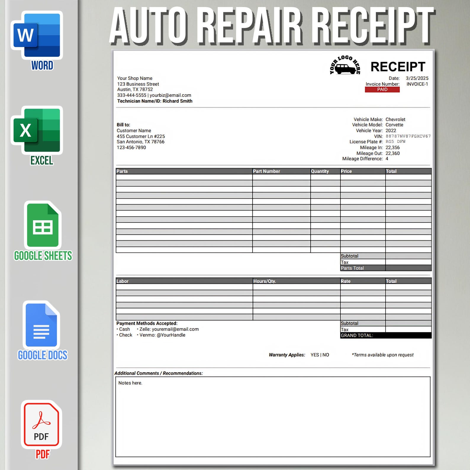 Body Shop Repair Estimate Template, Auto Repair Estimate Template ...
