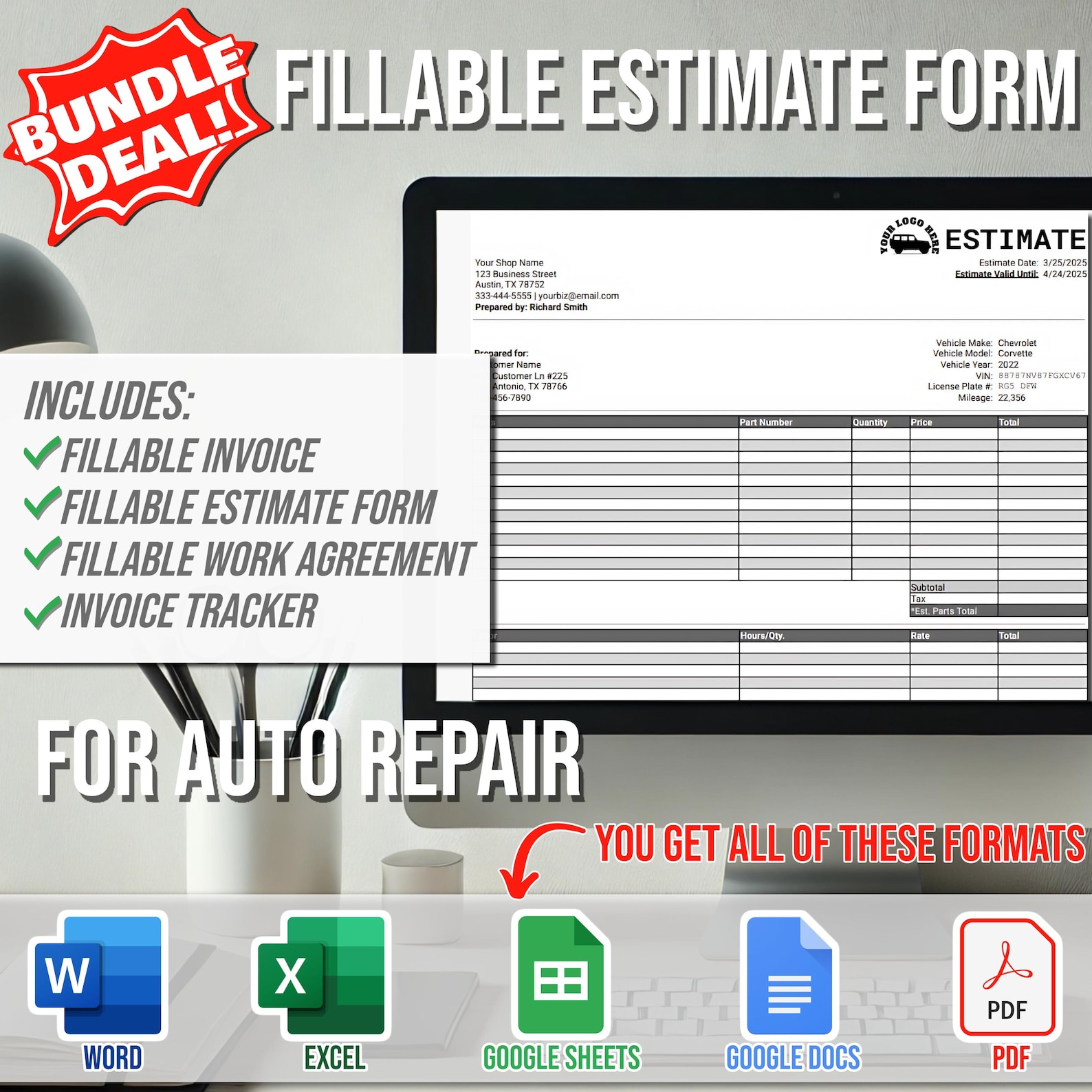 Body Shop Repair Estimate Template, Auto Repair Estimate Template ...