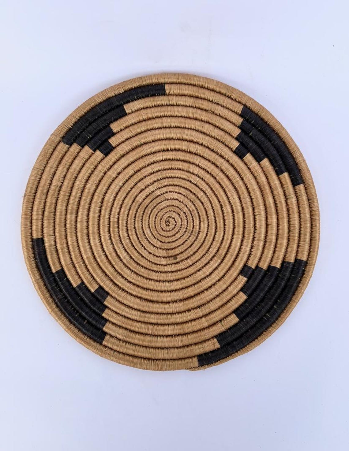 Set of 3 Flat Dark Brown And, Black Basket Wall Décor Plates , Rwandan ...