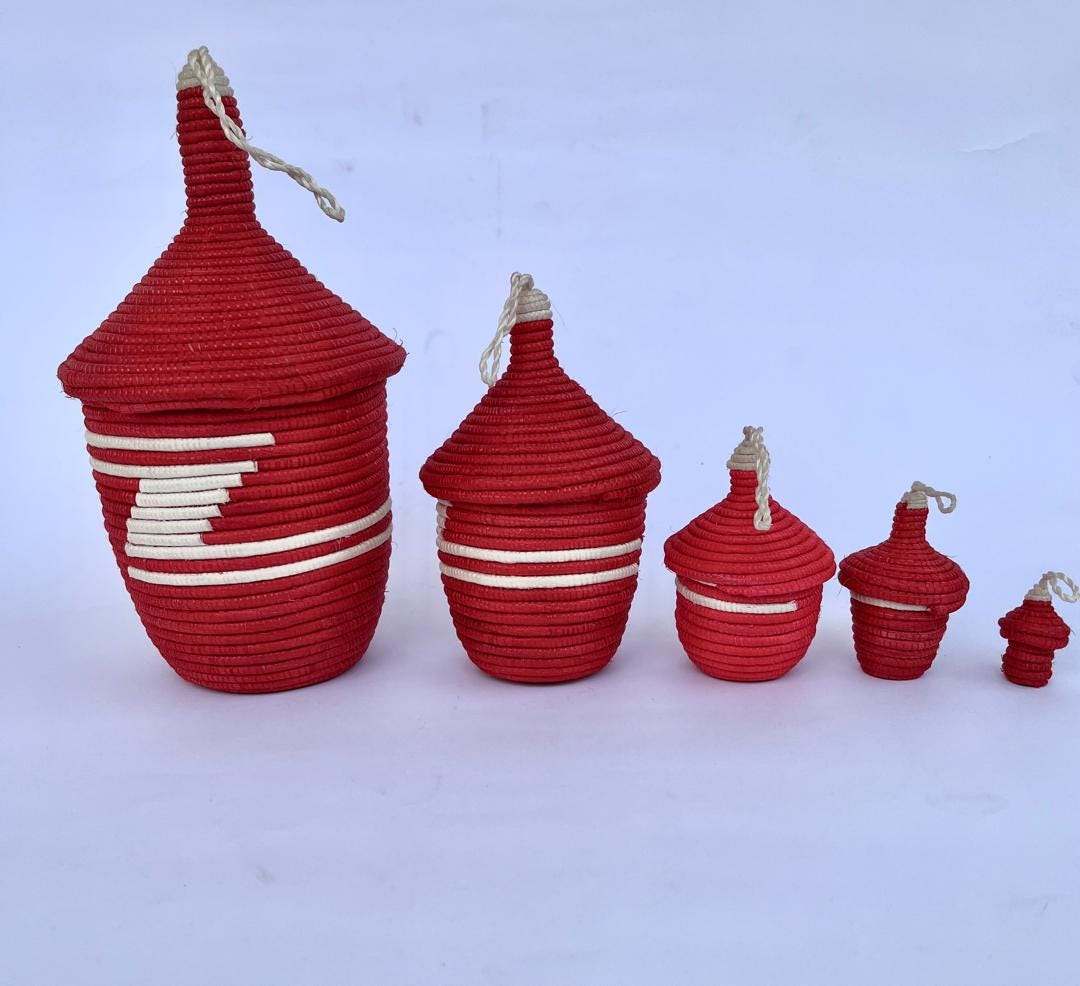 Bundle of 5 (red and White) African Storage Sisal Baskets (agaseke ...