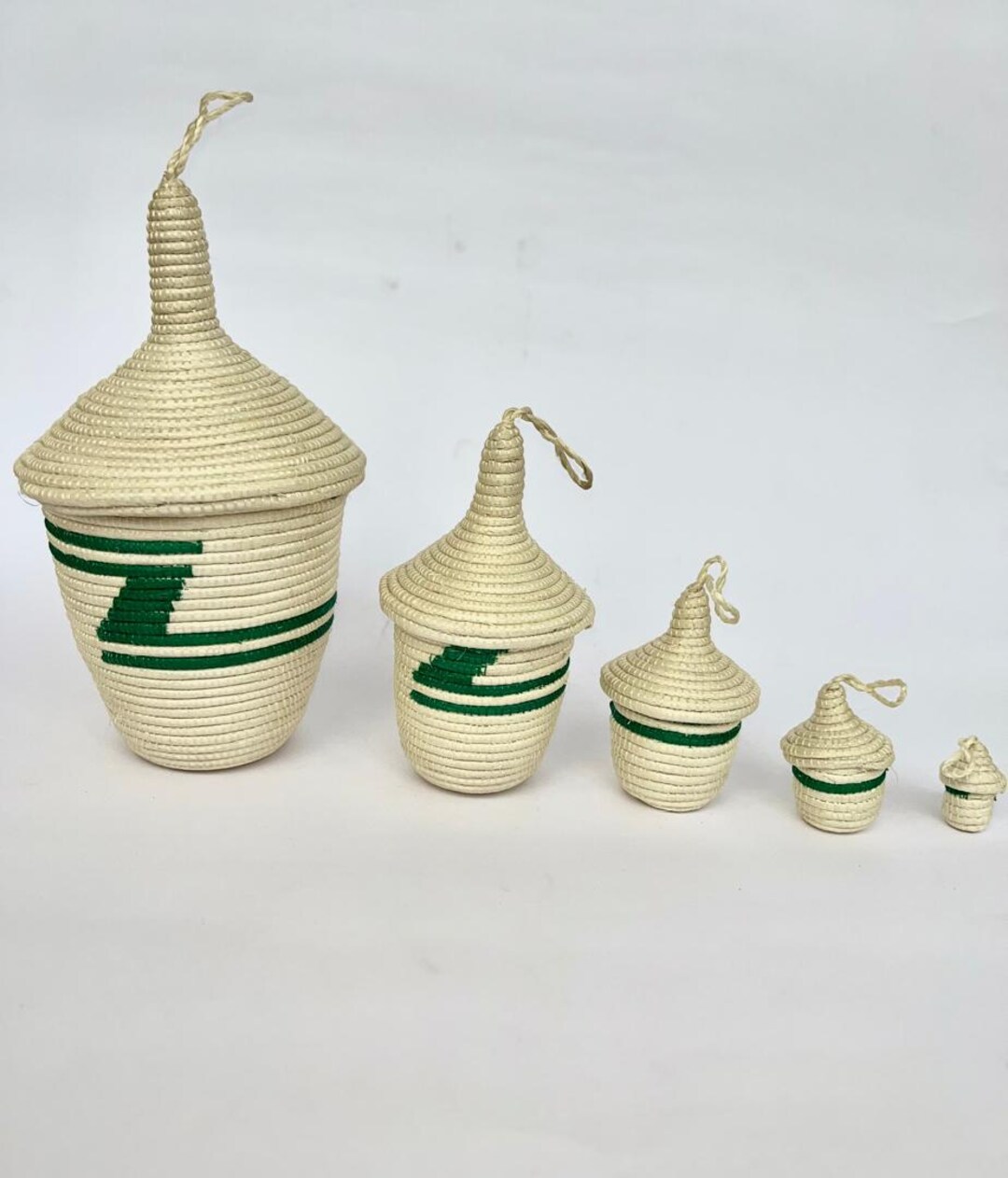 Bundle of 5 (white and Green) African Storage Sisal Baskets (agaseke ...
