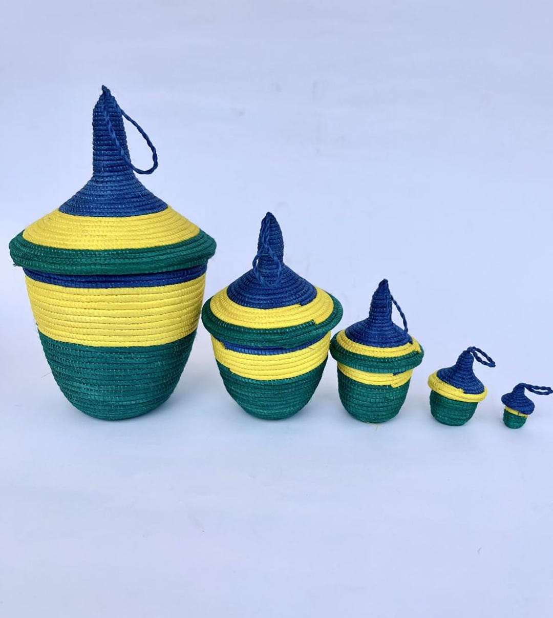 Bundle of 5 African Storage Sisal Baskets (agaseke) With Rwandan Flag ...
