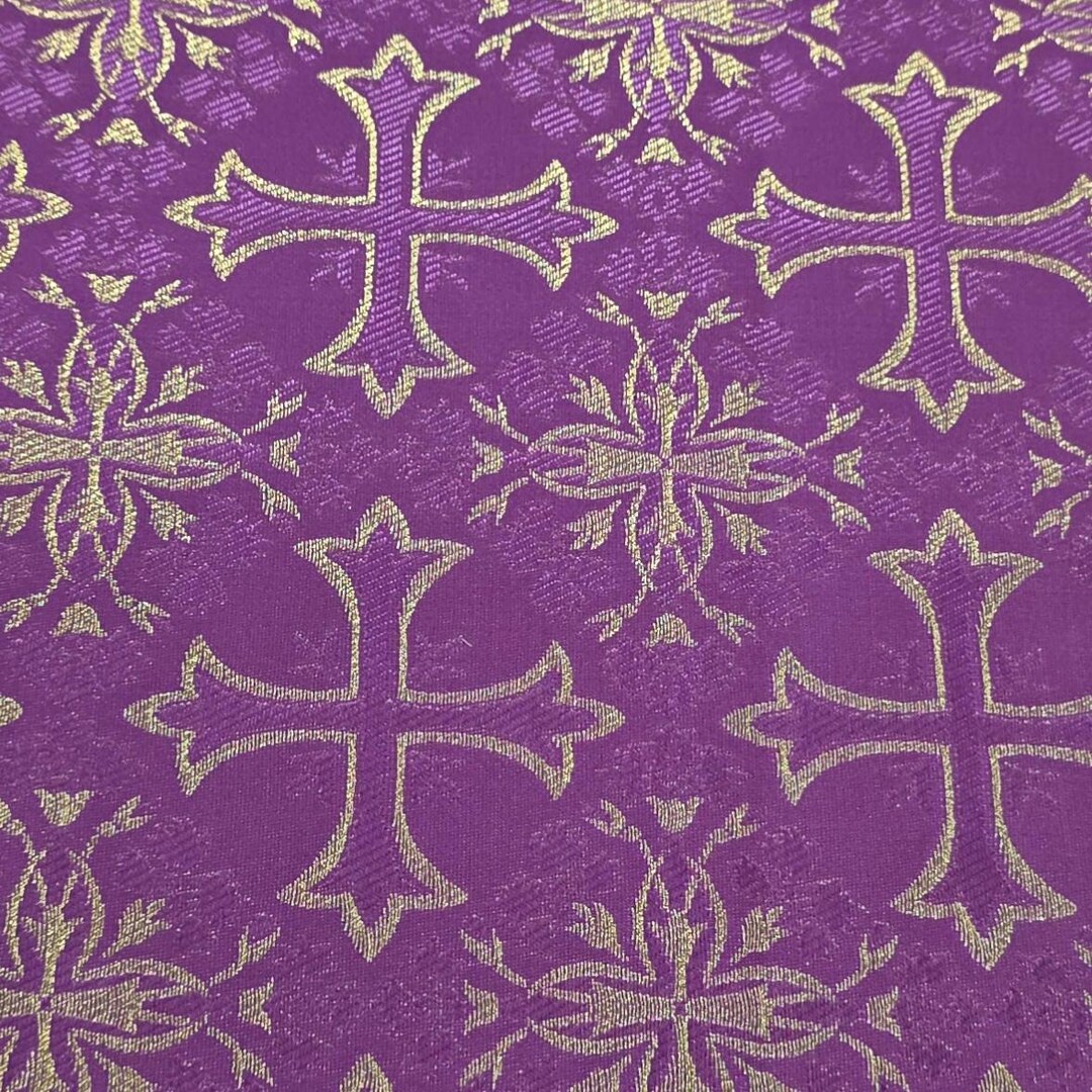 Purple Gold Liturgical Brocade Fabric Cross Religious Church Metallic ...