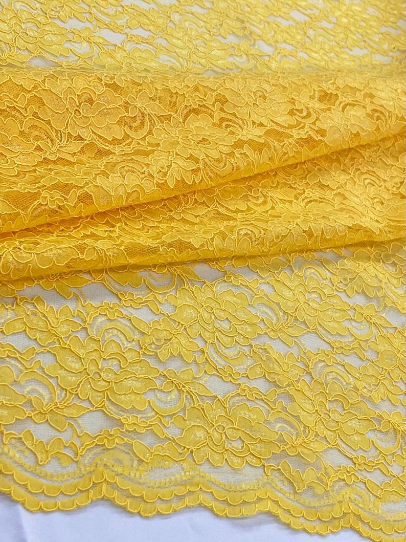 Yellow Floral Corded Raschel Lace Fabric, Scalloped Edge - Etsy