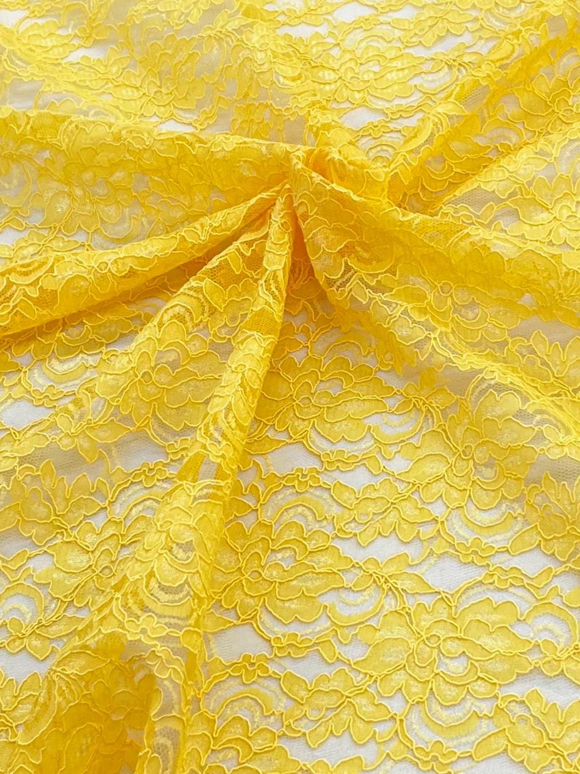 Yellow Floral Corded Raschel Lace Fabric, Scalloped Edge - Etsy