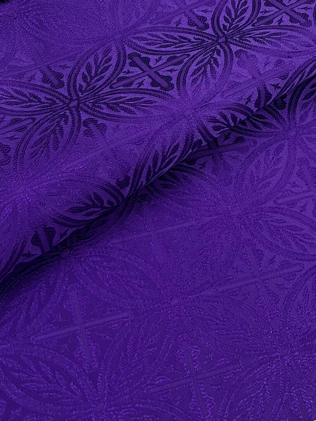 Purple Church Brocade Fabric: Liturgical Cross Design, Reversible ...