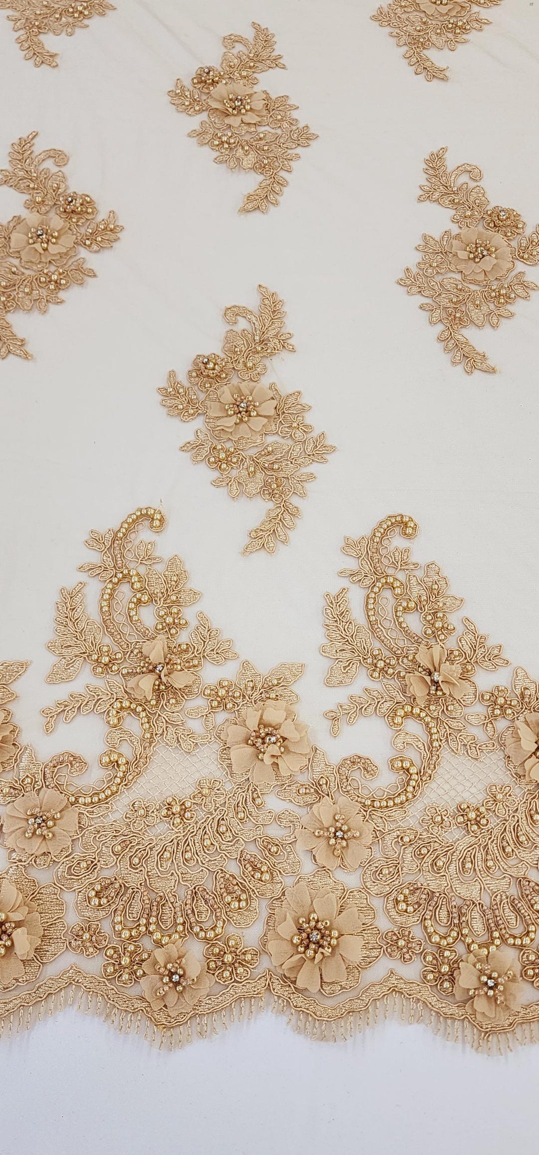 Gold 3D Floral Beaded Lace: Prom Dress Fabric, 52" Wide - Etsy