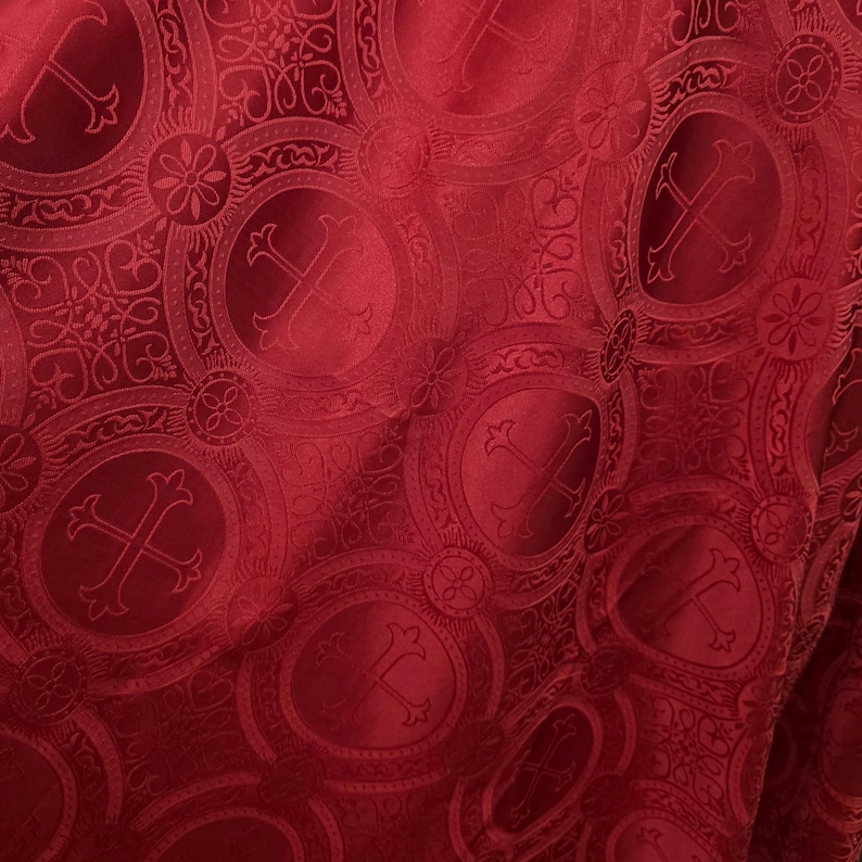 Red Liturgical Brocade Jacquard Fabric Cross Religious Church by the ...