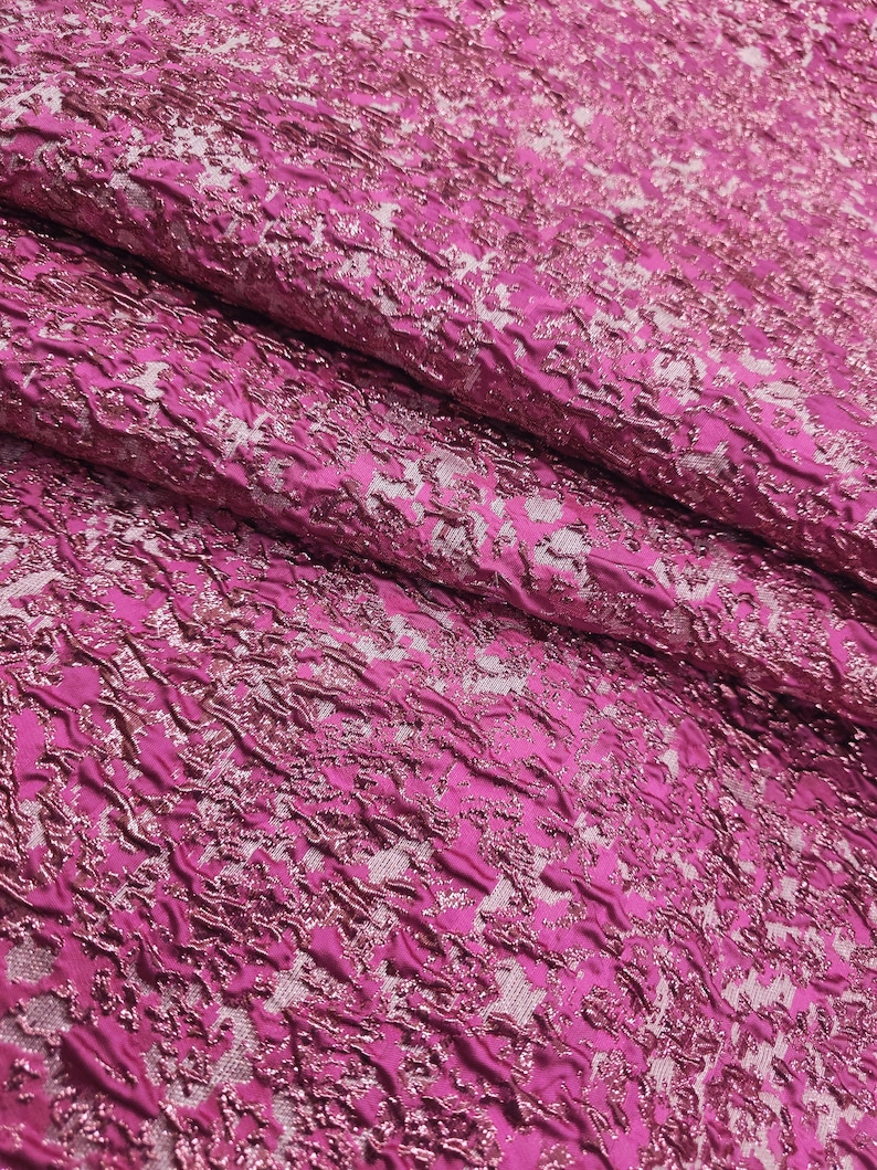 Fuchsia Brocade Fabric: Metallic Crinkle Jacquard With Floral Pattern ...