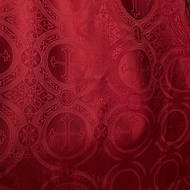 Red Liturgical Cross Brocade Jacquard Fabric, Vestment Material - Etsy